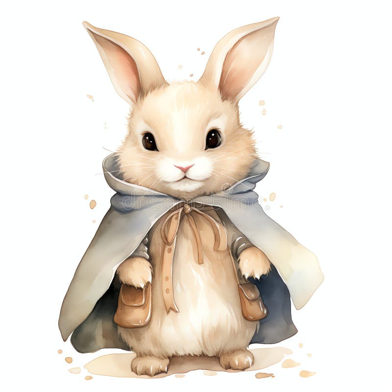 Cute Bunny with Cape Watercolor Illustration Stock Illustration ...