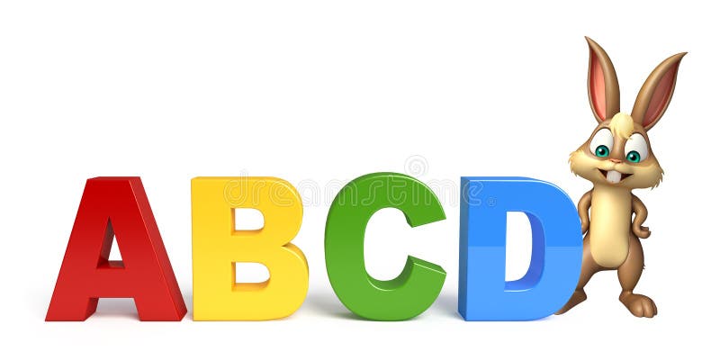 Cute Bunny Cartoon Character with ABCD Sign Stock Illustration ...