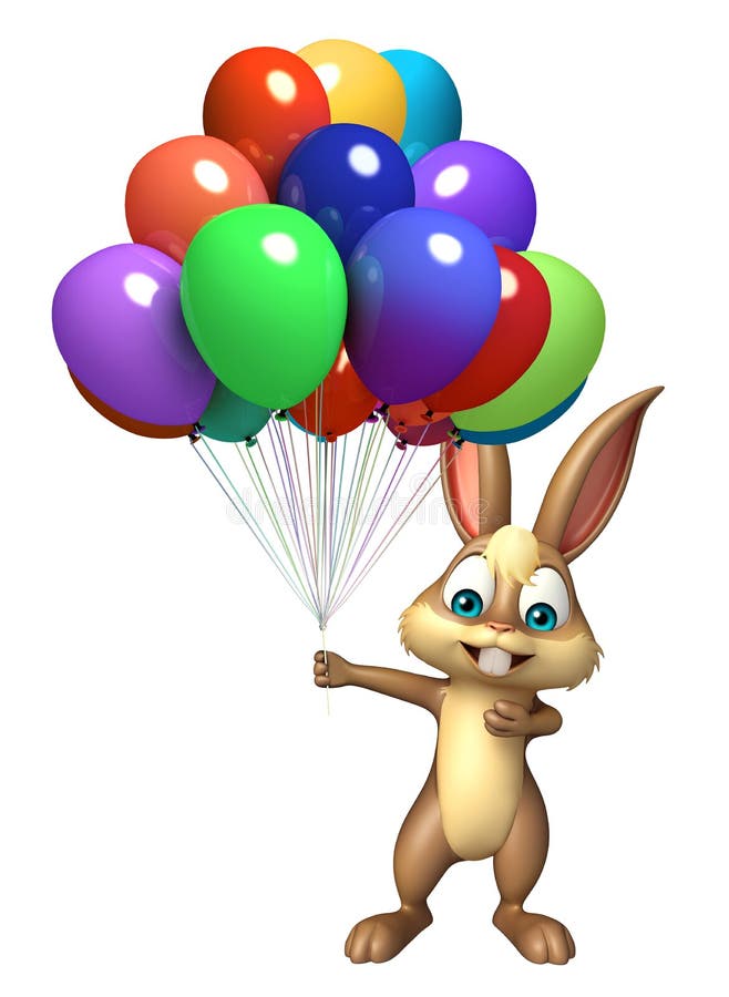 Cute Bunny Cartoon Character with Balloons Stock Illustration ...