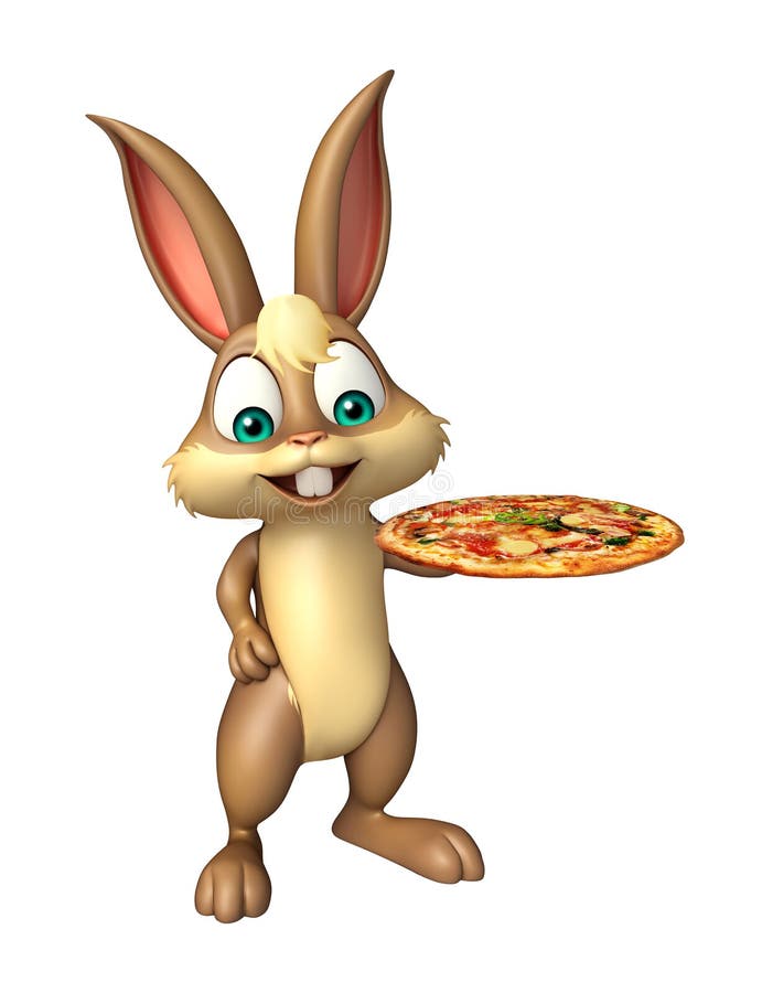 Cute Bunny Cartoon Character with Pizza Stock Illustration ...