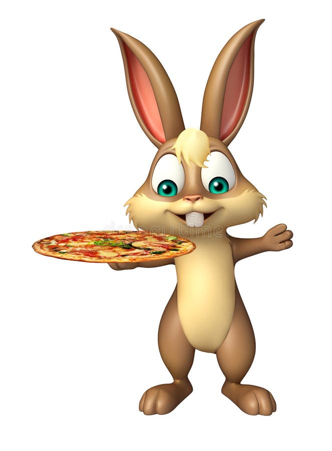Cute Bunny Cartoon Character with Pizza Stock Illustration ...