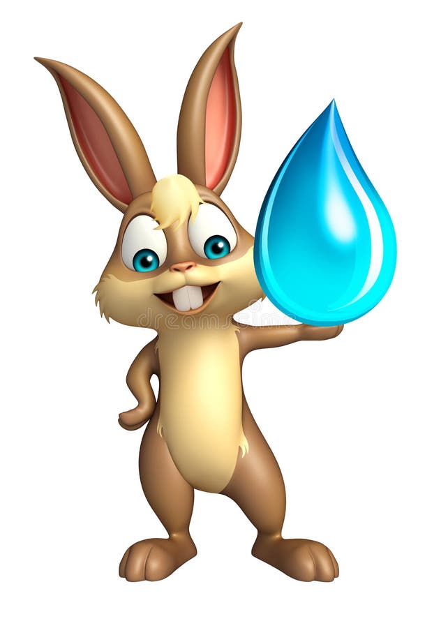 Cute Bunny Cartoon Character with Water Drop Stock Illustration ...