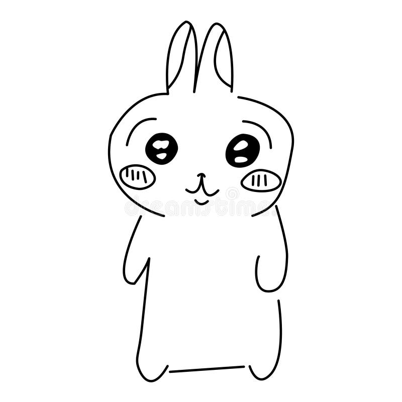 Cute Bunny Cartoon Line Drawing. Minimal Bunny Line Art Doodle Stock ...