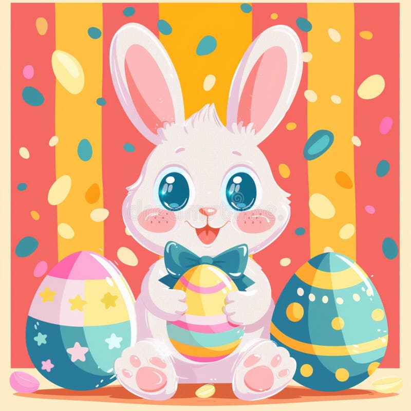 Cute Bunny Celebrate Ester with Coloring Egg Stock Photo - Image of ...