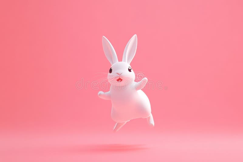 The Cute Bunny Character is Jumping on a Pink Background. Suitable for ...