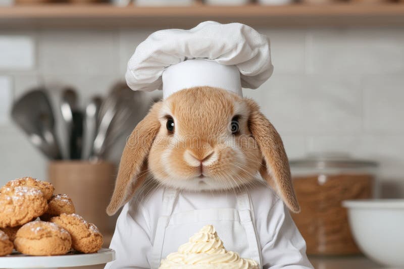 Cute Bunny Chef with Baked Goods Stock Illustration - Illustration of ...