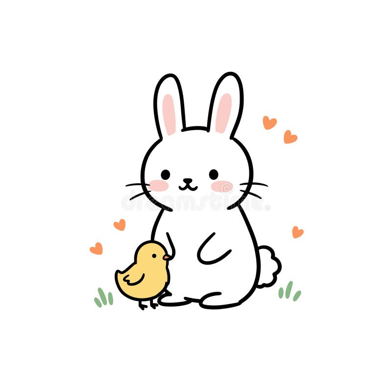 Cute Bunny with Chick Expressing Joy in a Playful Spring Scene Stock ...