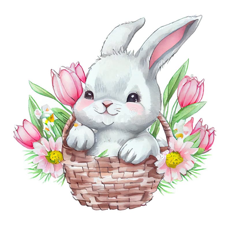 Cute Bunny for Children Poster Illustration. Easter Rabbit. Stock ...