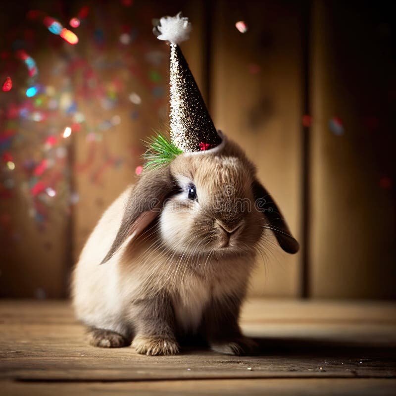 Cute Bunny in Cone Hat. Generative AI Art Stock Illustration ...