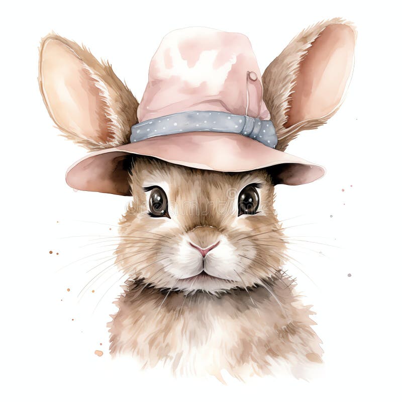 Cute Bunny with Cowboy Hat Watercolor Illustration Stock Illustration ...