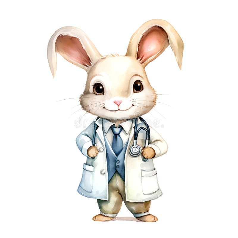 Cute Bunny with Doctor Coat Watercolor Illustration Stock Illustration ...