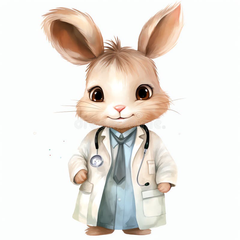 Cute Bunny with Doctor Coat Watercolor Illustration Stock Illustration ...
