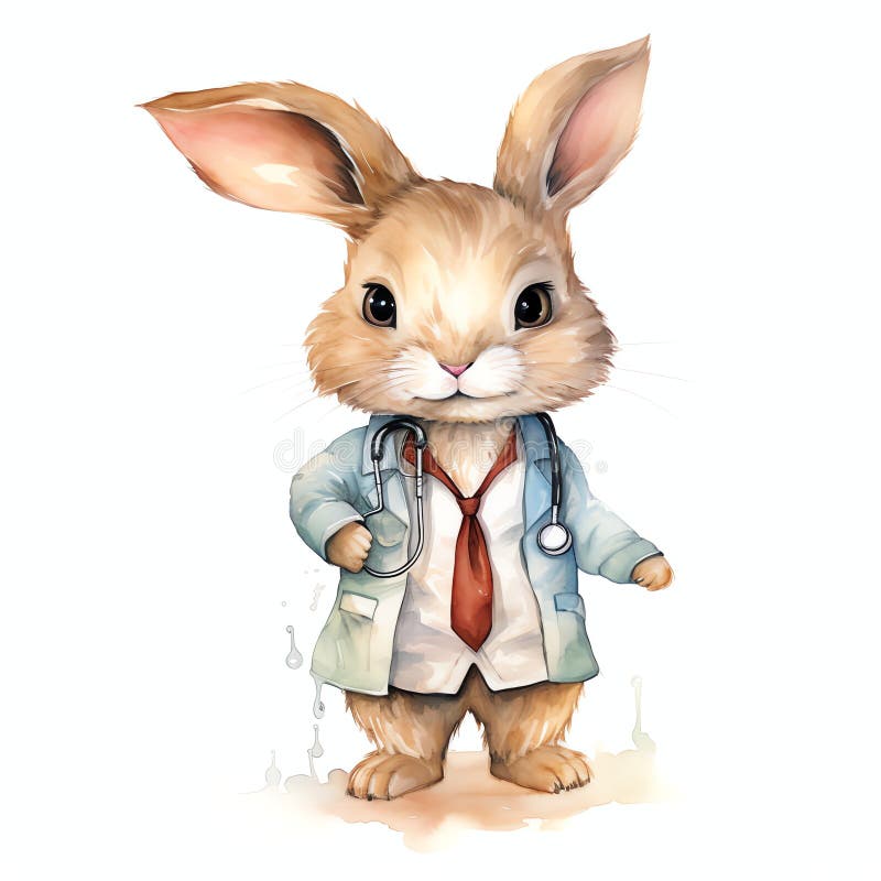 Cute Bunny with Doctor Coat Watercolor Illustration Stock Illustration ...