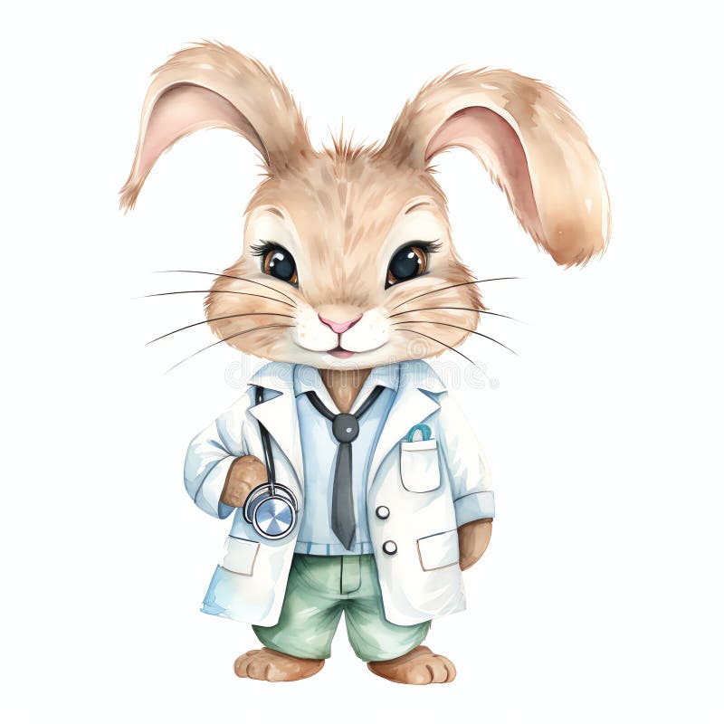 Cute Bunny with Doctor Coat Watercolor Illustration Stock Illustration ...