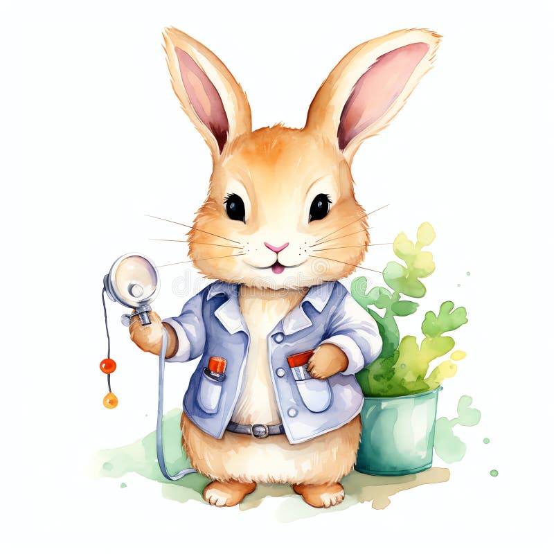 Cute Bunny with Doctor Kit Watercolor Illustration Stock Illustration ...