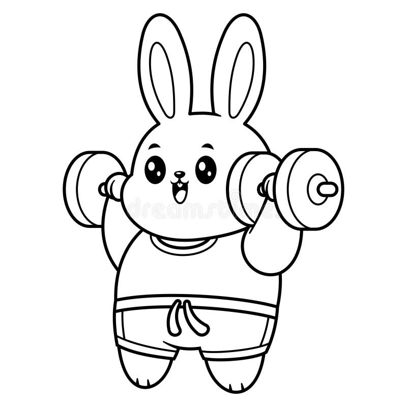 Cute Bunny Doing Gym Exercise, for Coloring Stock Vector - Illustration ...
