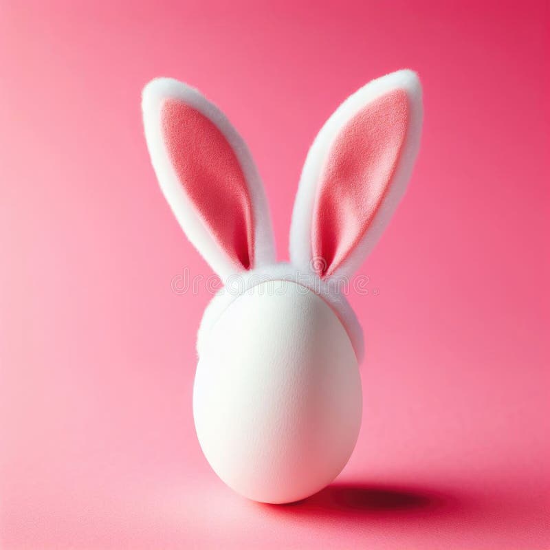 Cute Bunny Ears Placed on Plain Easter Egg, Set Against Pink Background ...