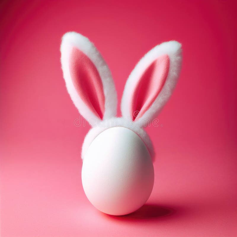 Cute Bunny Ears Placed on Plain Easter Egg, Set Against Pink Background ...