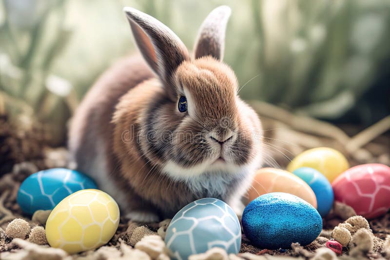 Cute Bunny with Easter Eggs Stock Photo - Image of squirrel, cute ...