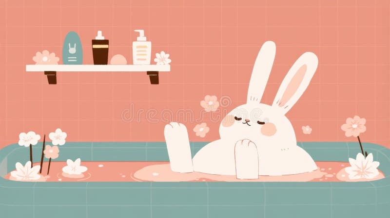Cute Bunny Enjoying Relaxing Spa Day in Colorful Bath Stock ...