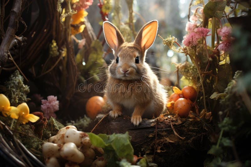A Cute Bunny in a Fabulous Easter Forest Stock Illustration ...