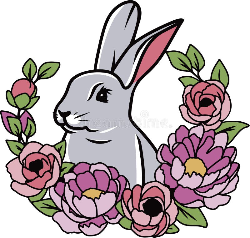 Cute Bunny with Flowers Vector Stock Vector - Illustration of flowers ...