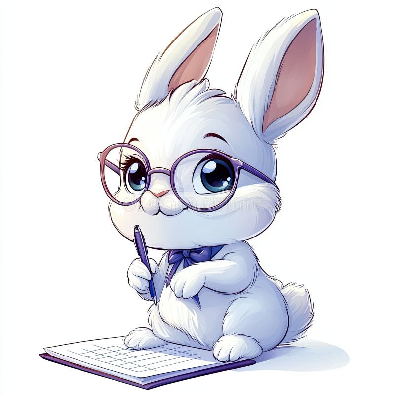 Cute Bunny with Glasses Writing on Notepad in Office Setting Stock ...
