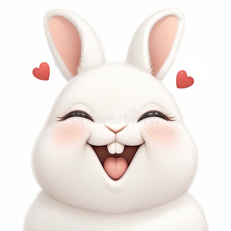 Cute Bunny with Happy Expression and Heart Symbols Around it Stock ...