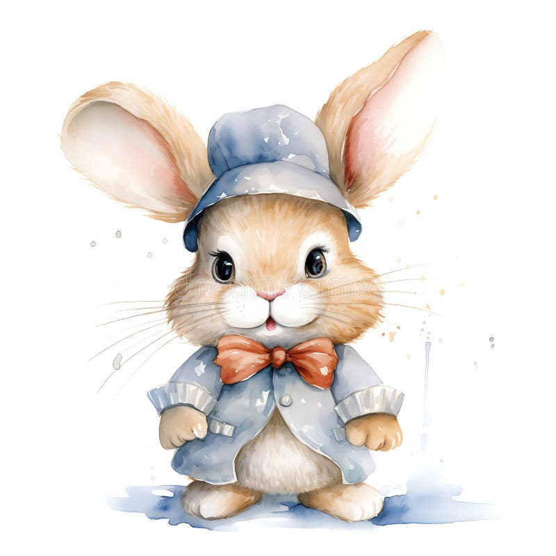 Cute Bunny with Hat Watercolor Illustration Stock Illustration ...