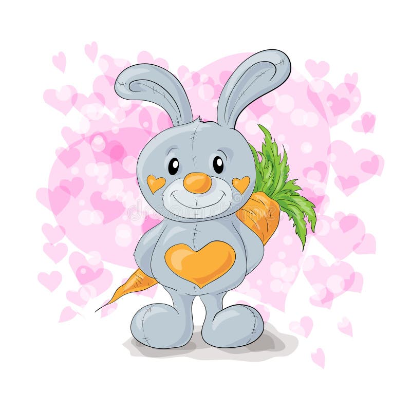 Cute Bunny with Hearts Cartoon. Stock Vector - Illustration of drawn ...