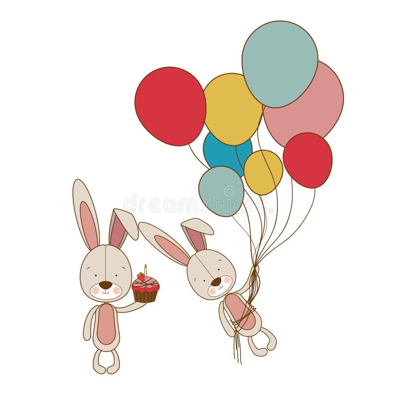 Cute Bunny with Helium Balloons Stock Vector - Illustration of farm ...