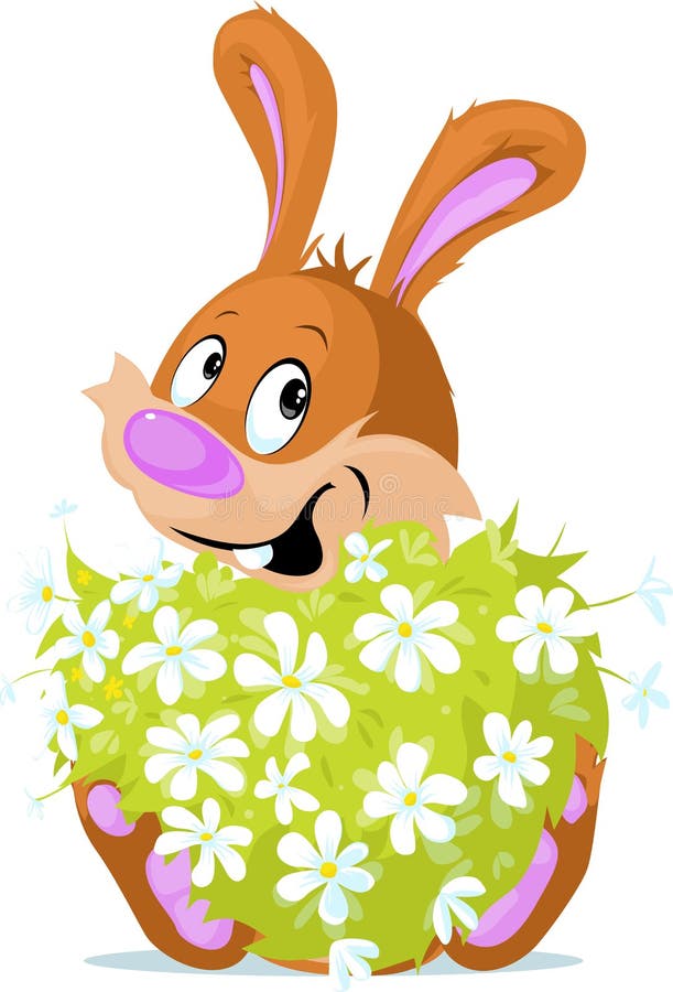 Cute Bunny Hold Bouquet of Spring Flowers - Vector Stock Vector ...