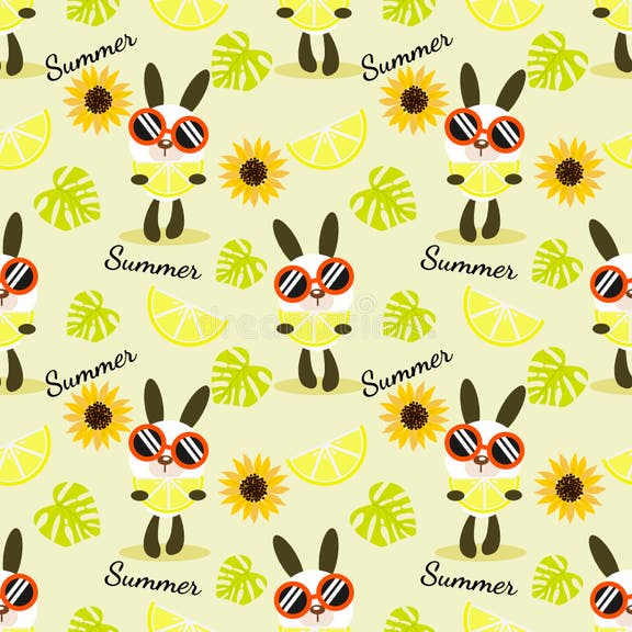 Cute Bunny Hold a Piece of Lemon Seamless Pattern. Stock Vector ...