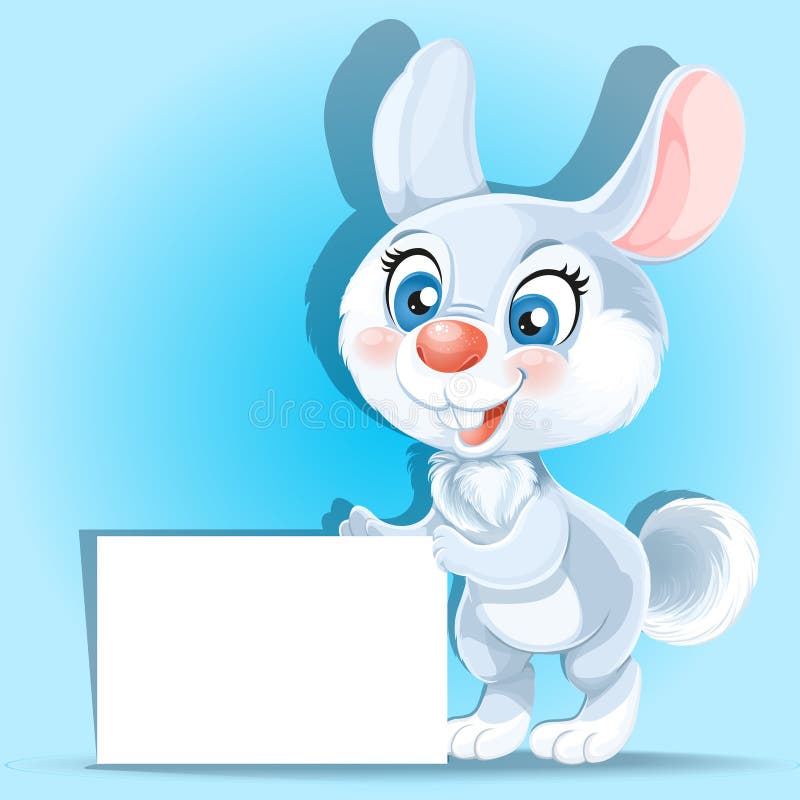 Cute Bunny Holding Banner in His Paws Stock Illustration - Illustration ...