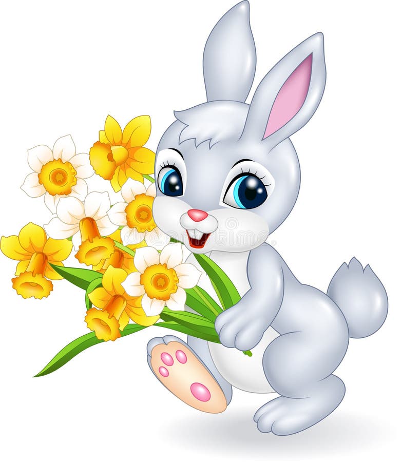 Cute Bunny Holding Beautiful Flower Stock Vector - Illustration of ...