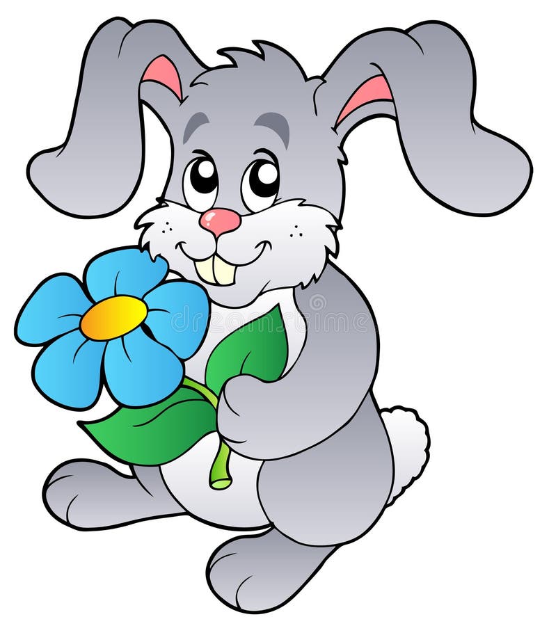 Cute bunny holding flower stock vector. Illustration of holding - 18254074