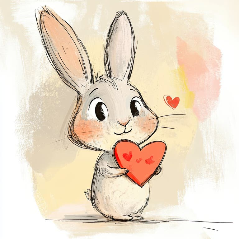 Cute Bunny Holding Heart stock illustration. Illustration of animal ...