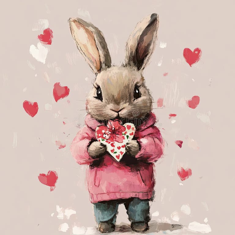Cute Bunny Holding Heart stock illustration. Illustration of rabbit ...