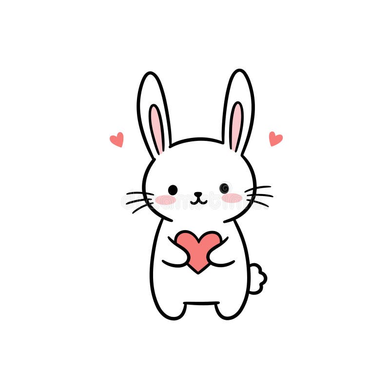 Cute Bunny Holding a Heart on a White Background Stock Illustration ...