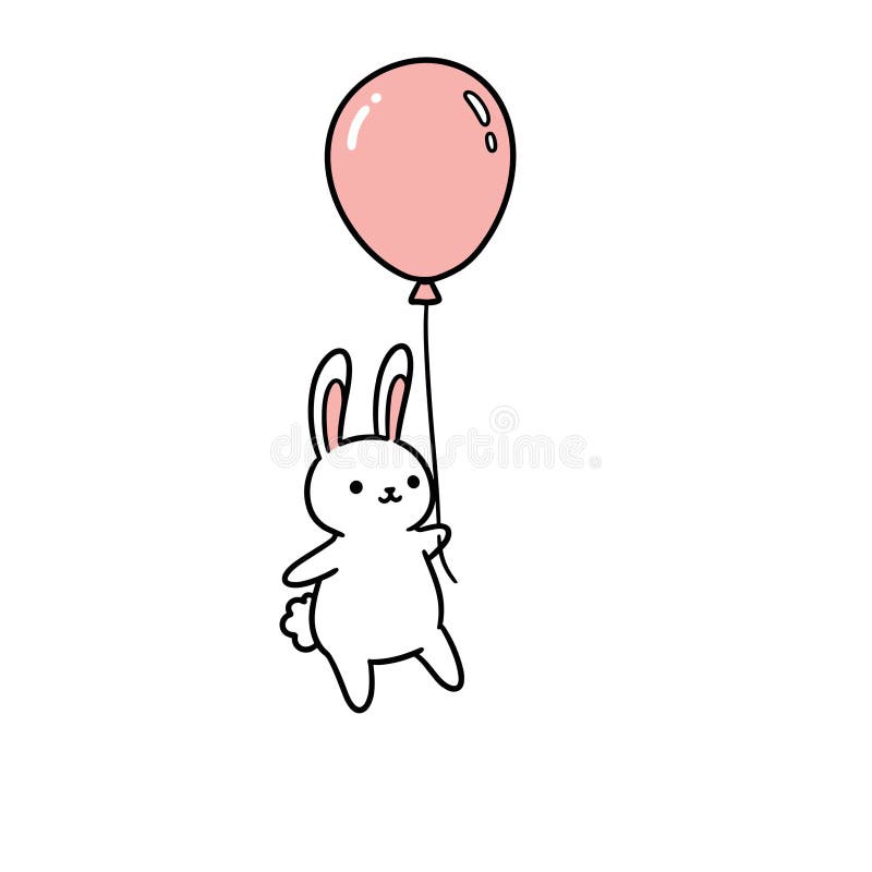 Cute Bunny Holding Pink Balloon for Easter Celebration Stock ...