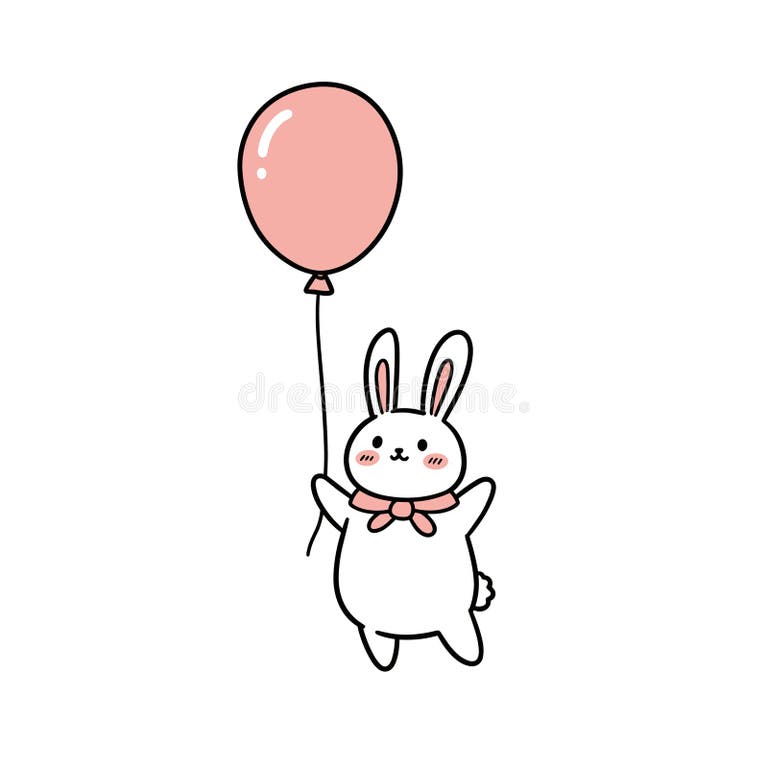 Cute Bunny Holding Pink Balloon for Easter Celebration Stock ...