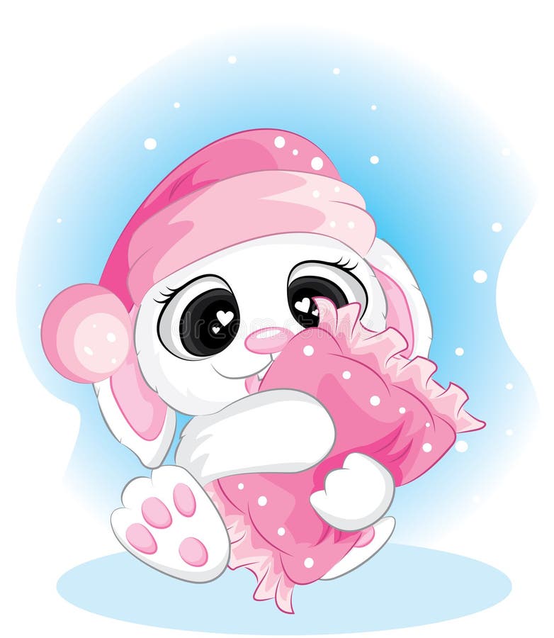 Cute Bunny Hugging Pillow. Cute Rabbit Hug Pillow Cartoon Illustration ...