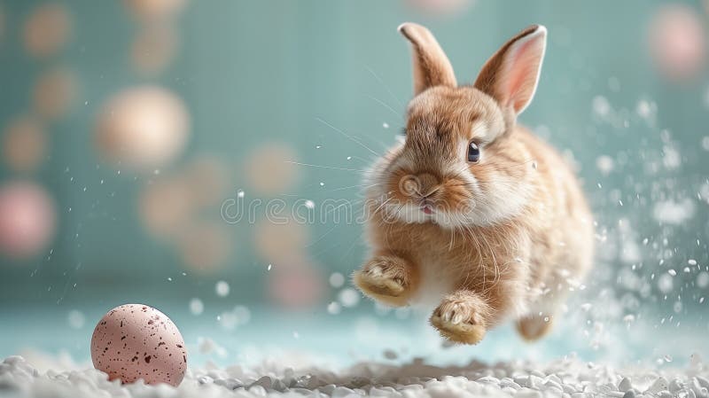 Cute Bunny Jumping and Single Easter Egg. Concept and Idea of Happy ...
