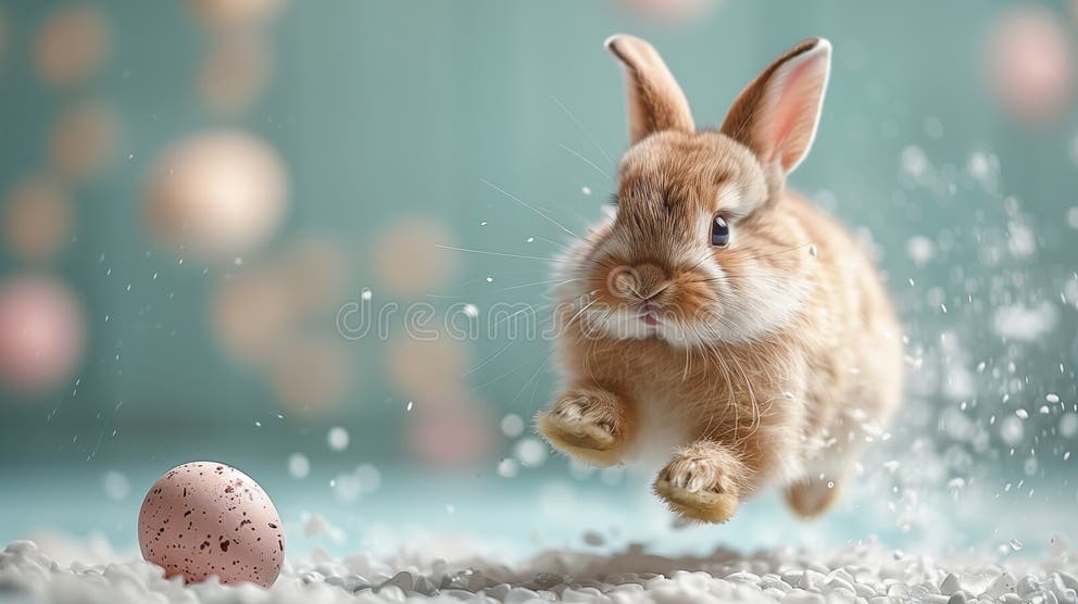 Cute Bunny Jumping and Single Easter Egg. Concept and Idea of Happy ...