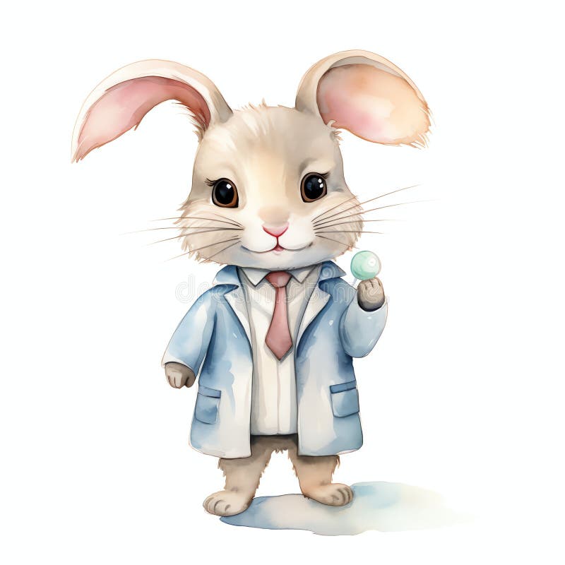 Cute Bunny with Lab Coat Watercolor Illustration Stock Illustration ...