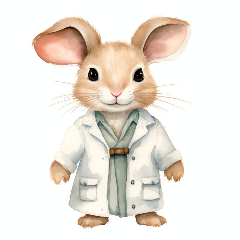 Cute Bunny with Lab Coat Watercolor Illustration Stock Illustration ...