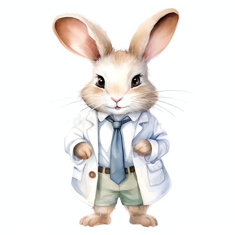 Cute Bunny with Lab Coat Watercolor Illustration Stock Illustration ...