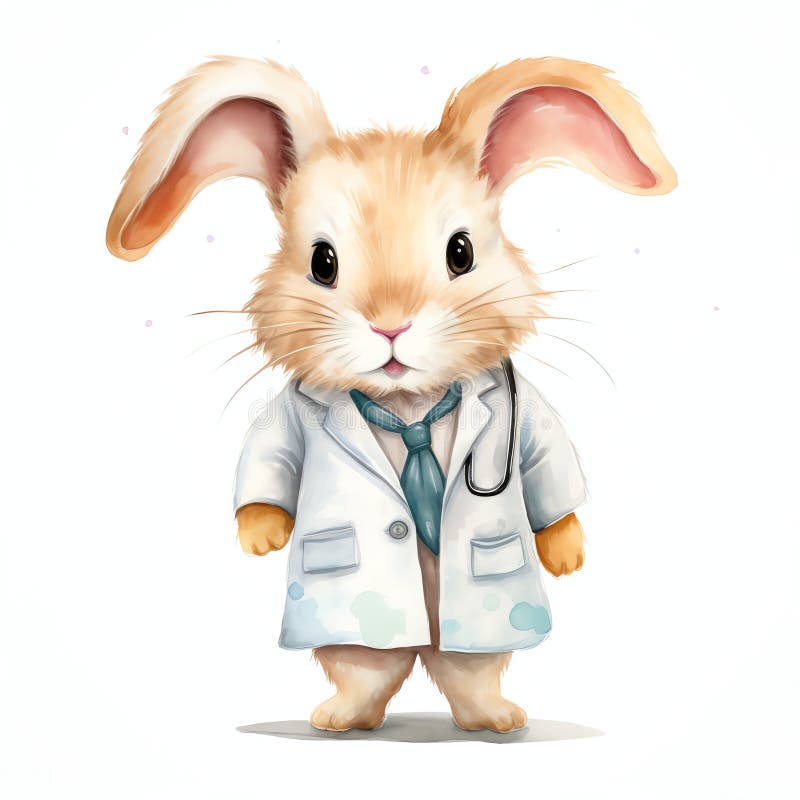 Cute Bunny with Lab Coat Watercolor Illustration Stock Illustration ...