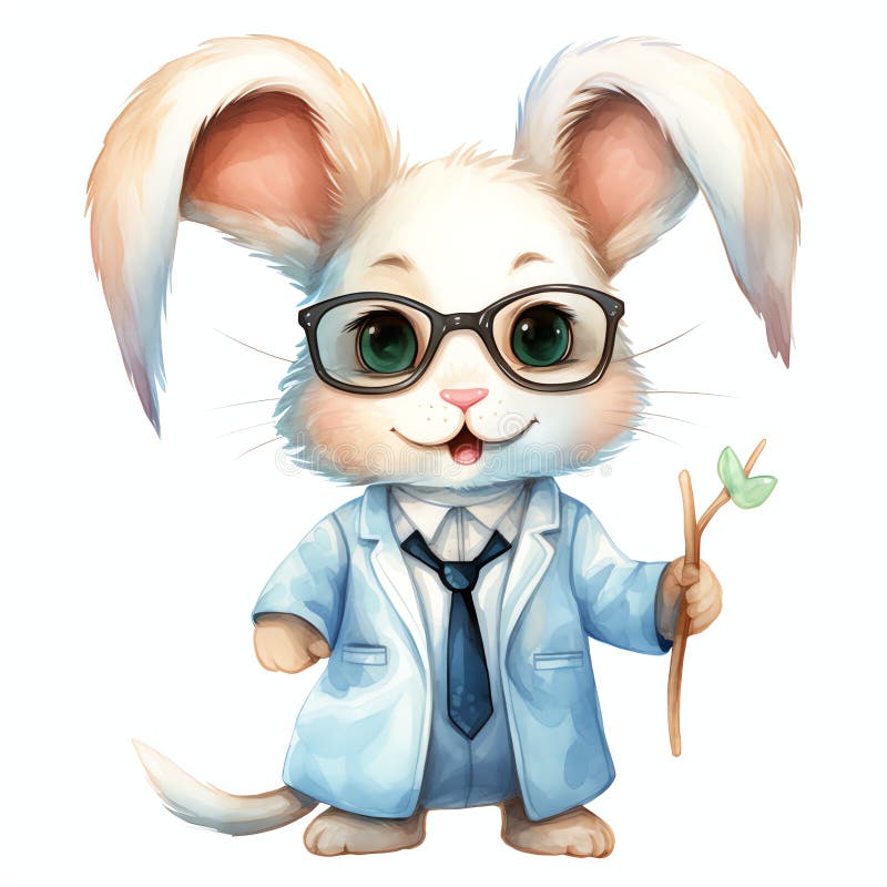 Cute Bunny with Lab Coat Watercolor Illustration Stock Illustration ...