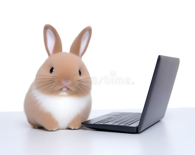 Cute Bunny with Laptop. Concept of Hardworking Pet Stock Illustration ...